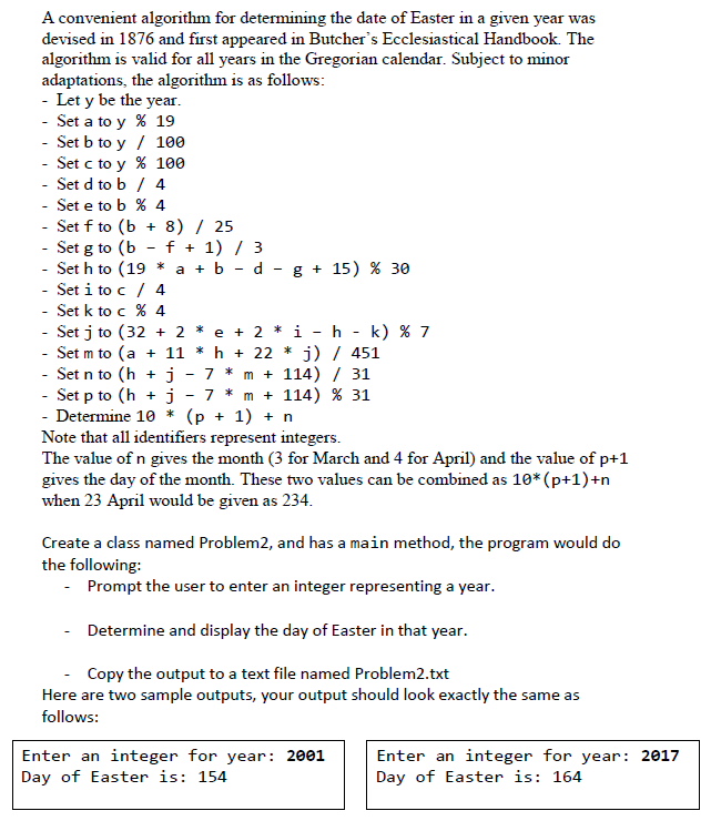 Solved A convenient algorithm for detemining the date of | Chegg.com
