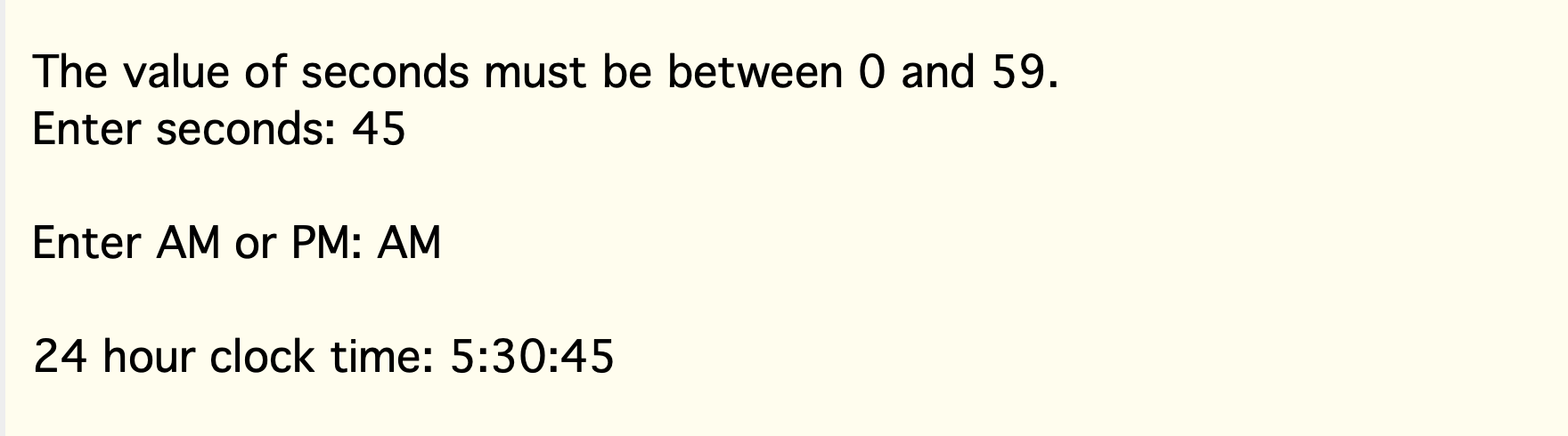 Solved Write a program that prompts the user to enter time | Chegg.com