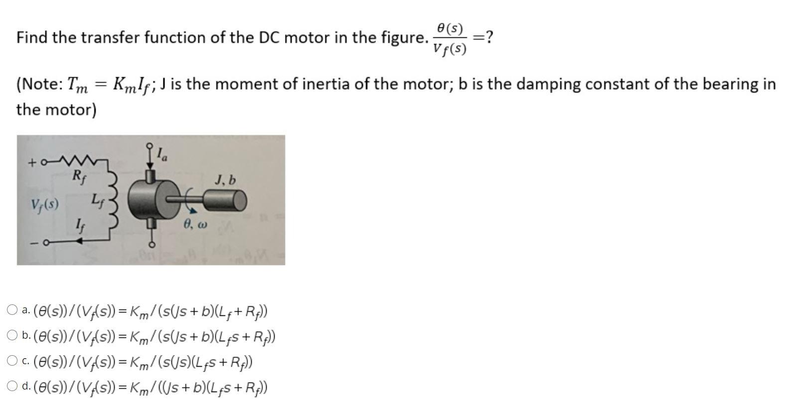 Solved e(s) Find the transfer function of the DC motor in | Chegg.com