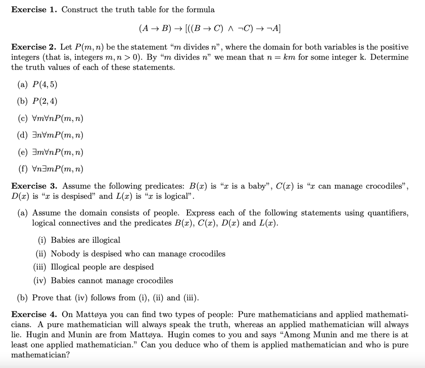 Solved Exercise 1. Construct the truth table for the formula | Chegg.com