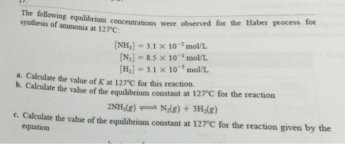 Solved The following equilibrium concentrations were | Chegg.com