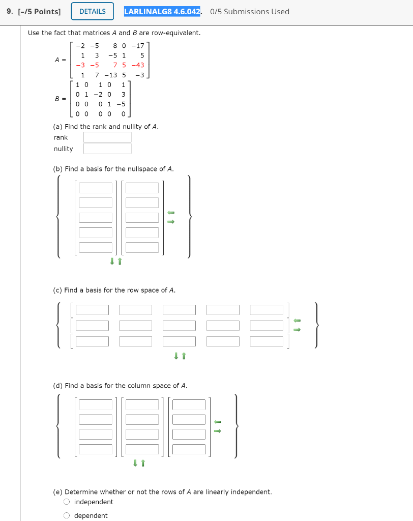 Solved 9. [-15 Points] DETAILS DETAILS LARLINALG8 4.6.042. | Chegg.com