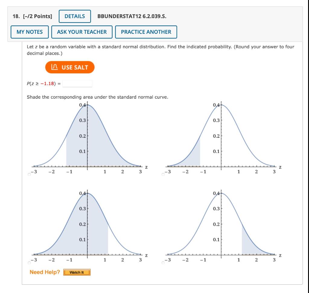 Solved 18. [-/2 Points] DETAILS BBUNDERSTAT12 6.2.039.S. MY | Chegg.com