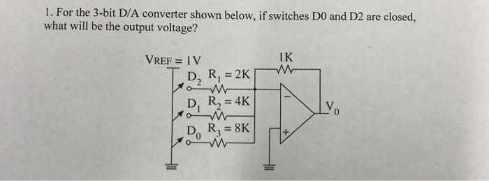 Solved 1. For the 3-bit D/A converter shown below, if | Chegg.com
