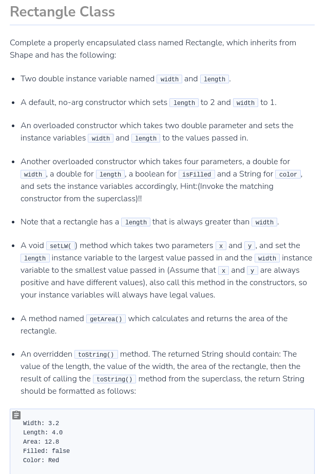 Solved Rectangle Class Complete a properly encapsulated | Chegg.com