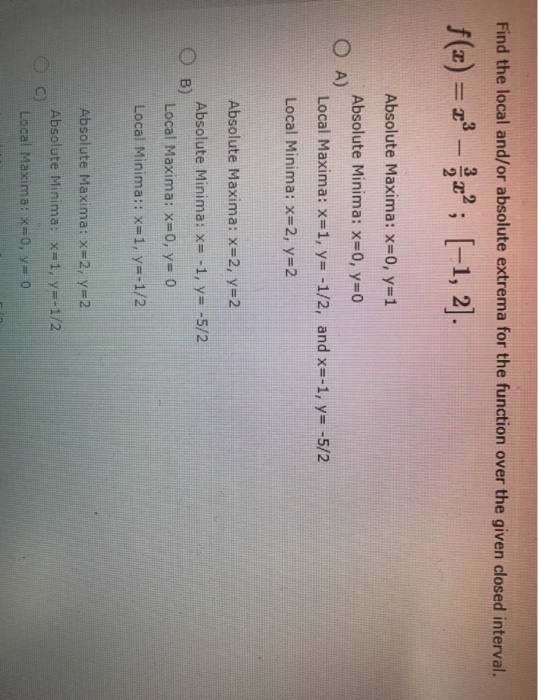 Solved Find the local and/or absolute extrema for the | Chegg.com