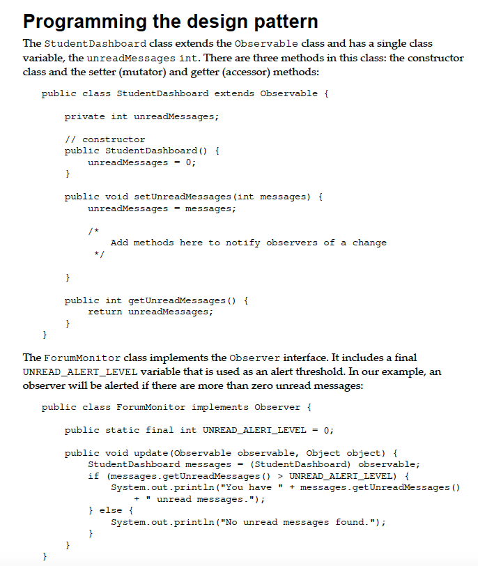 Solved Programming the design pattern The StudentDashboard | Chegg.com