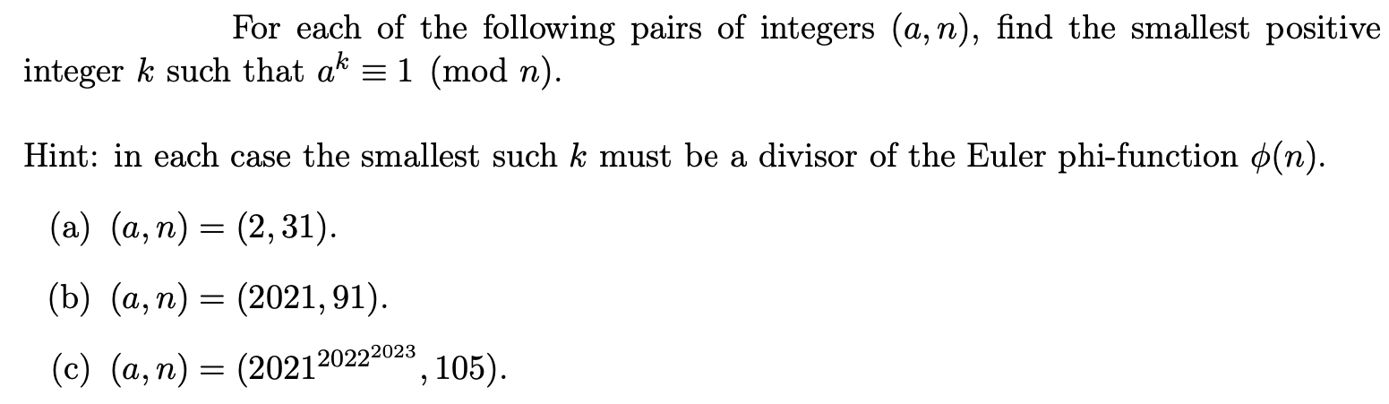 Solved For Each Of The Following Pairs Of Integers An 