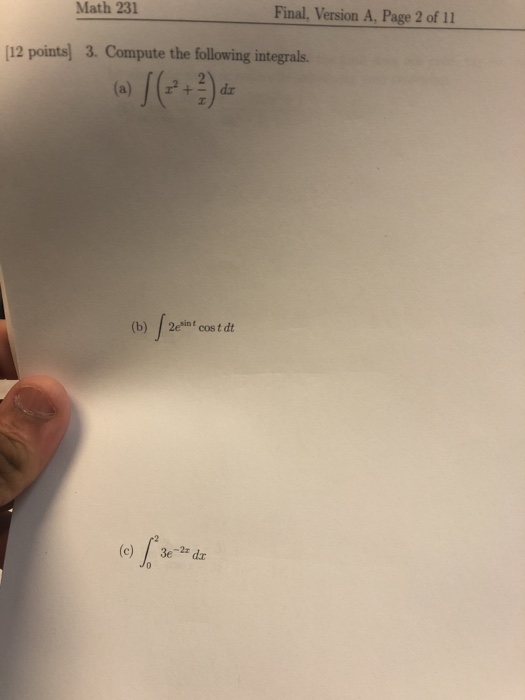 Solved Math 231 Final, Version A, Page 2 of 11 12 points) 3. | Chegg.com