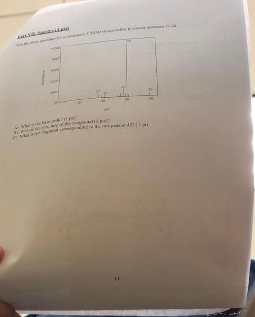 Solved part 7....Use the mass spectrum for a compound C3H3O | Chegg.com