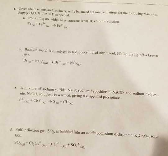 Solved 6. Given the reactants and products, write balanced | Chegg.com