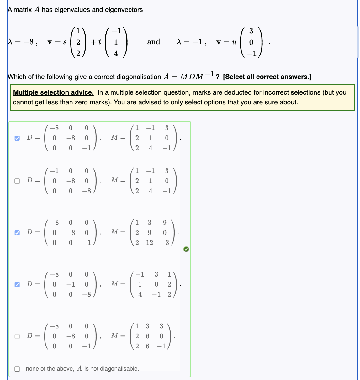 Solved A matrix \\( A \\) has eigenvalues and eigenvectors | Chegg.com