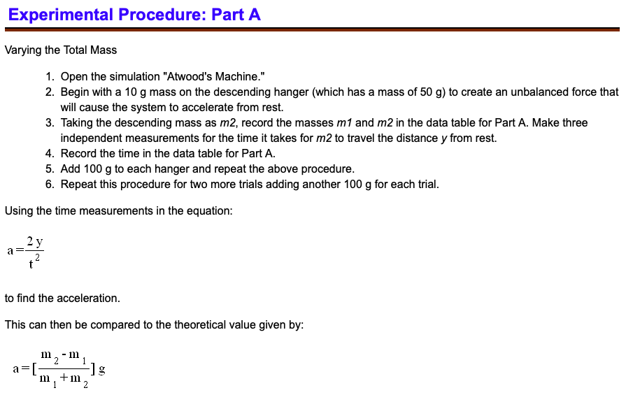 Solved Experimental Procedure: Part A Varying the Total Mass | Chegg.com