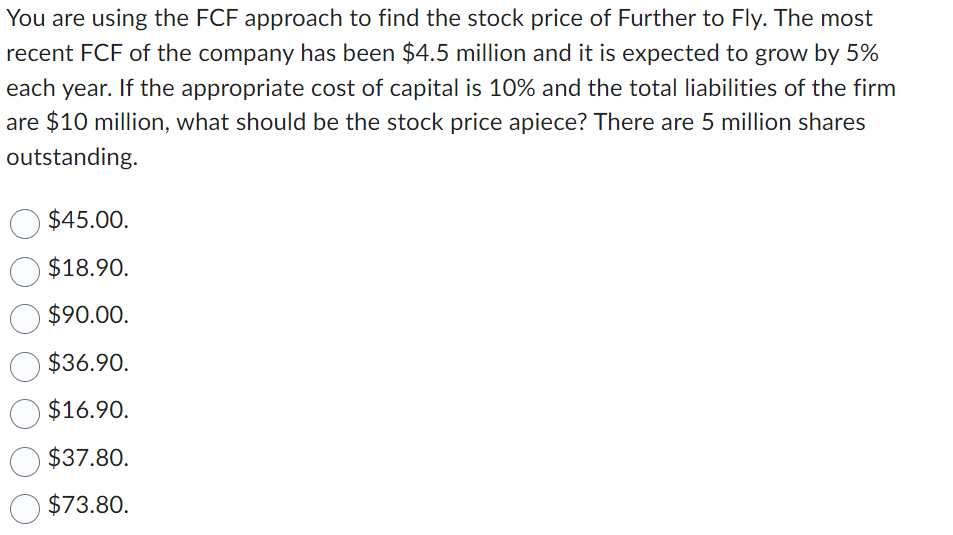 Solved You are using the FCF approach to find the stock | Chegg.com