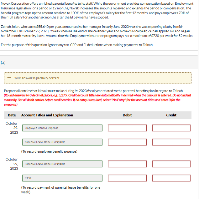 Solved Novak Corporation offers enriched parental benefits | Chegg.com