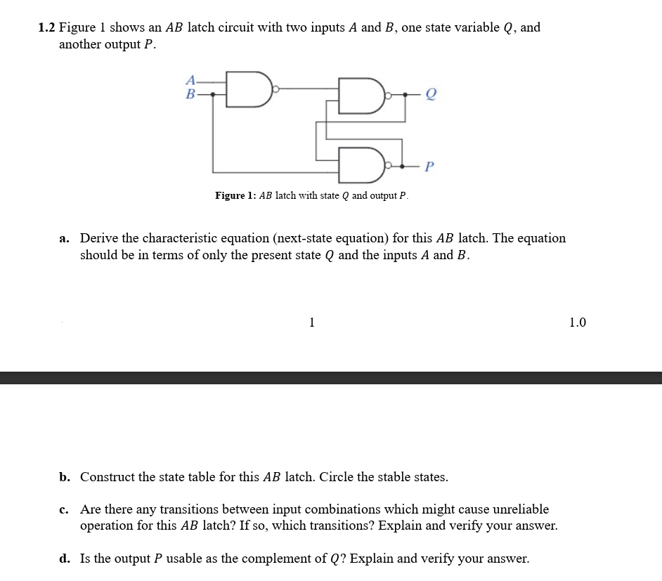 1.2 ﻿Figure 1 ﻿shows an AB ﻿latch circuit with two | Chegg.com
