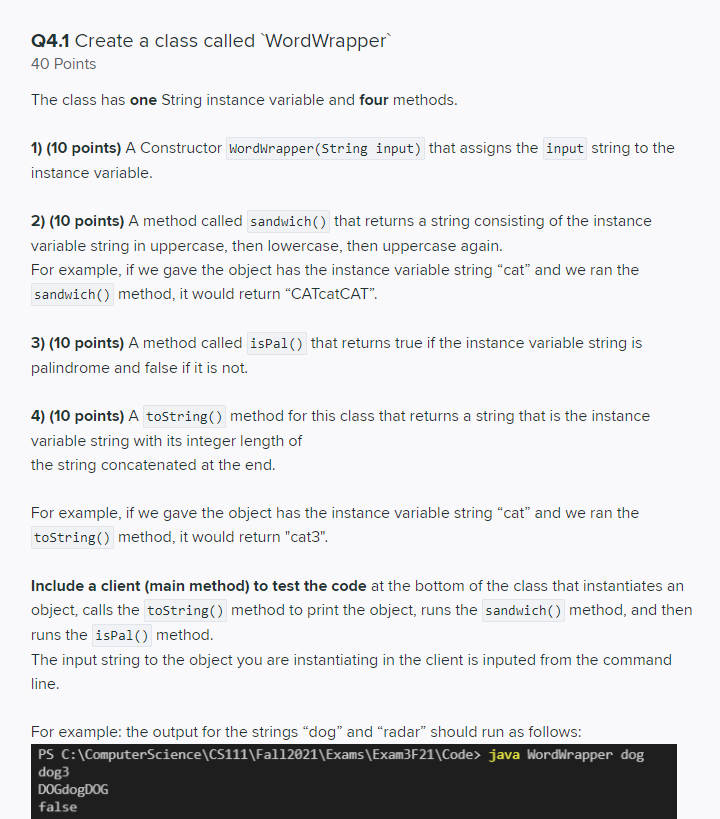 Solved Q4.1 Create a class called WordWrapper 40 Points The | Chegg.com