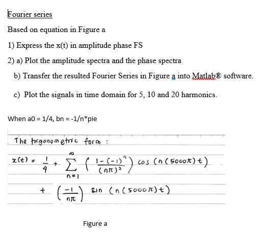 Solved Fourier series Based on equation in Figure a 1) | Chegg.com