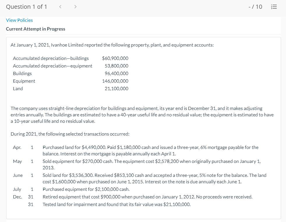 Solved Question 1 of 1 - / 10 View Policies Current | Chegg.com