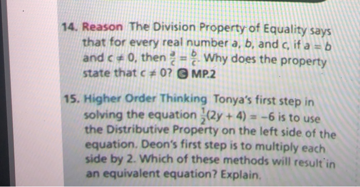 Solved 14. Reason The Division Property of Equality says | Chegg.com