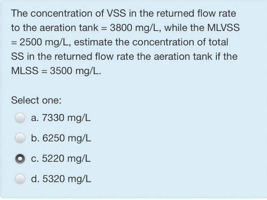 Solved The concentration of VSS in the returned flow rate to | Chegg.com