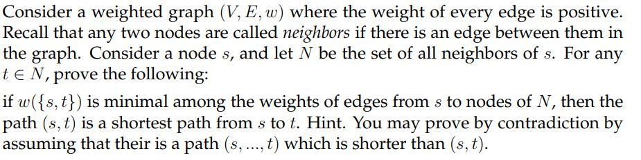 Solved Consider a weighted graph (V, E,w) where the weight | Chegg.com