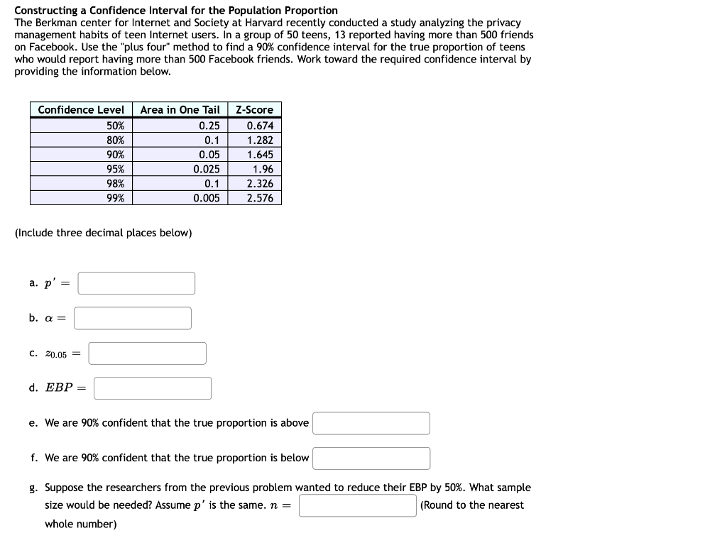 Solved Constructing a Confidence Interval for the population | Chegg.com