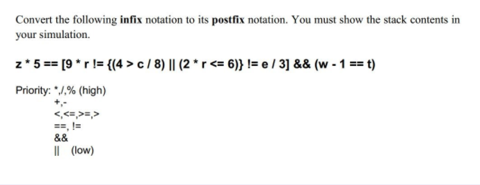 Solved Convert the following infix notation to its postfix | Chegg.com