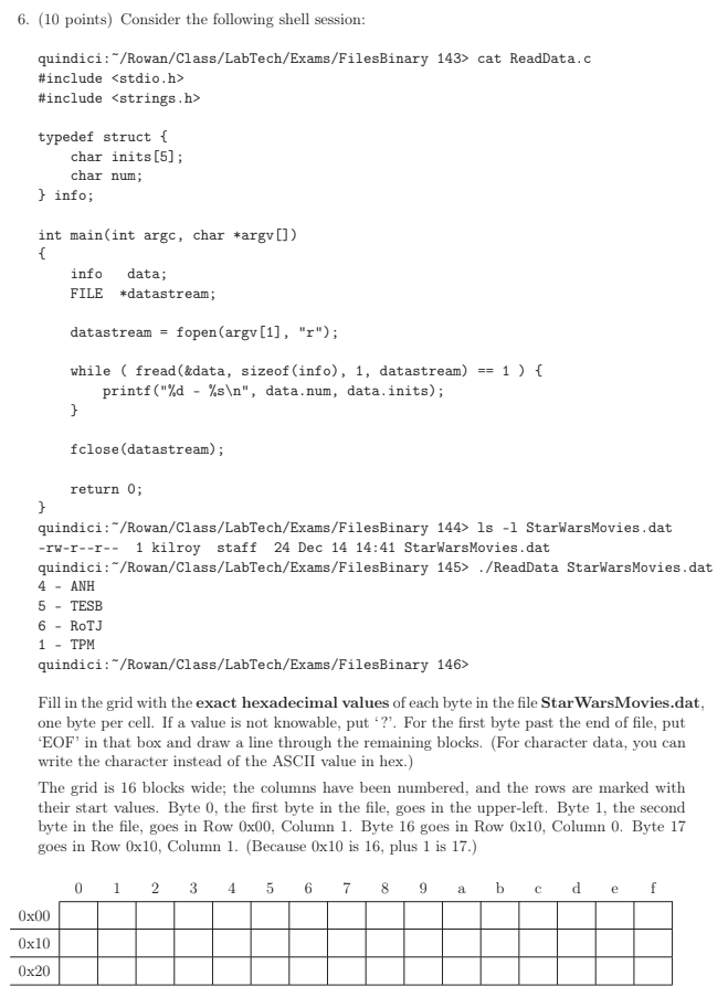 Solved 6. (10 points) Consider the following shell session: | Chegg.com
