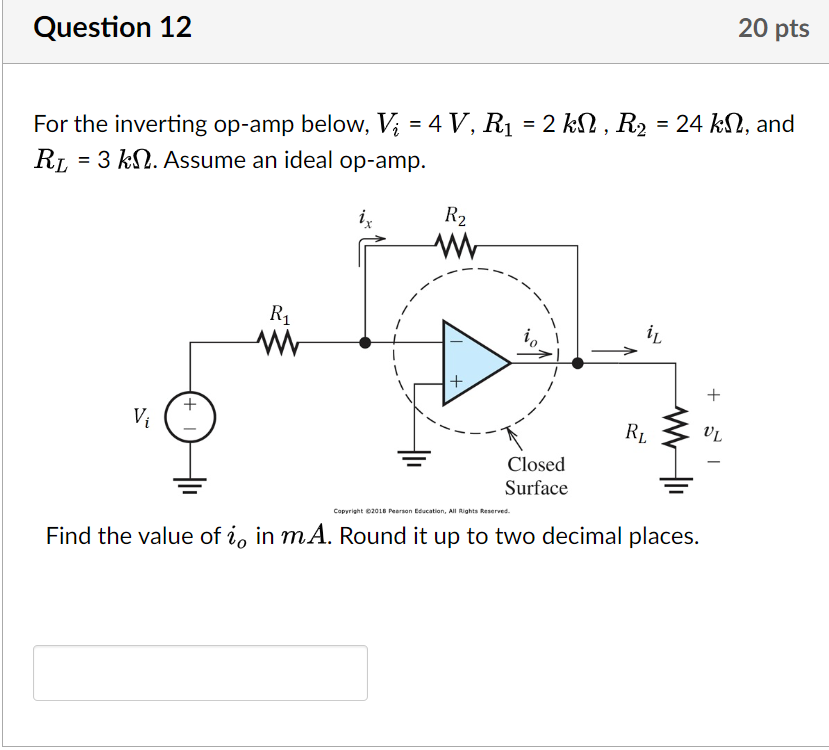 Solved Question 1220 ﻿ptsFor the inverting op-amp below, | Chegg.com