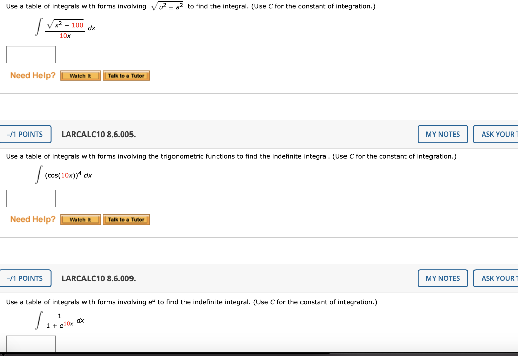 Solved Use a table of integrals with forms involving 2 + a2 | Chegg.com