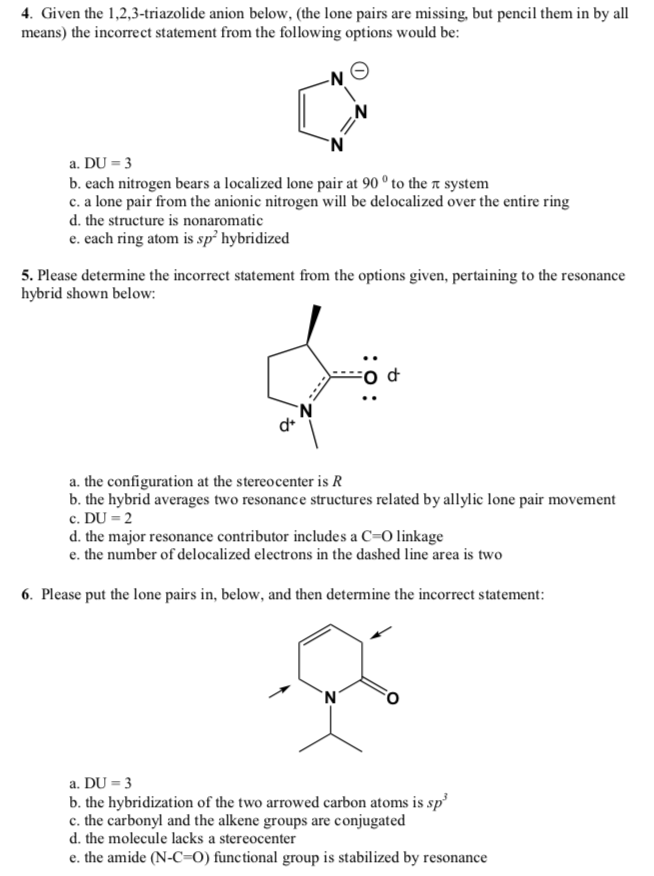 Solved 4. Given the 1,2,3-triazolide anion below, (the lone | Chegg.com