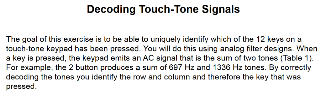 Decoding Touch Tone Signals The Goal Of This Exercise