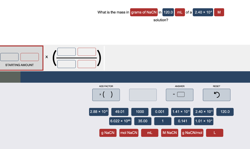 Solved What is the mass in grams of NaCN in 120.0 mL of a | Chegg.com