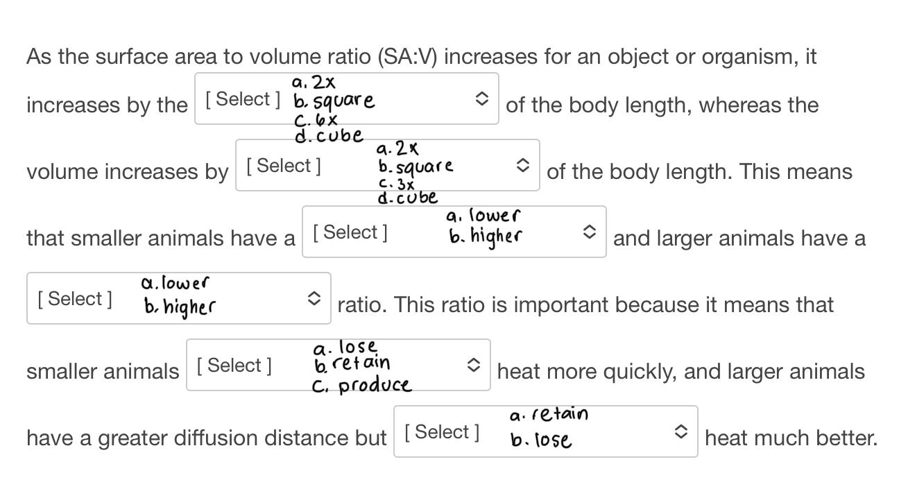 Solved As the surface area to volume ratio (SA:V) increases | Chegg.com