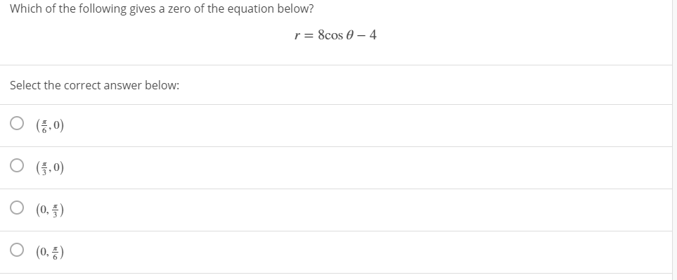 Solved Which of the following gives a zero of the equation | Chegg.com