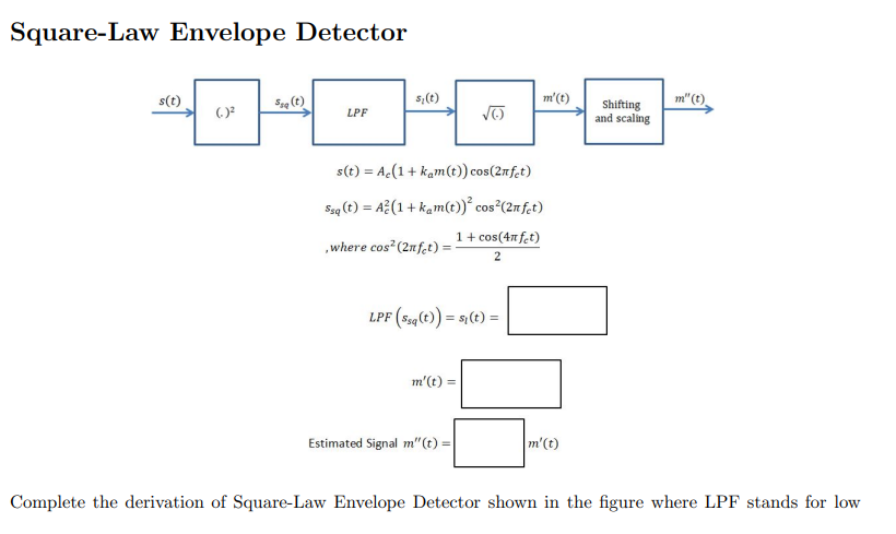 Solved Complete the derivation of Square-Law Envelope | Chegg.com