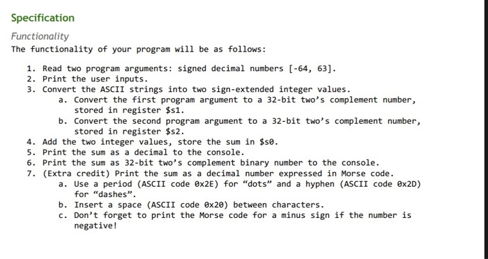 Solved Specification Functionality The functionality of your | Chegg.com