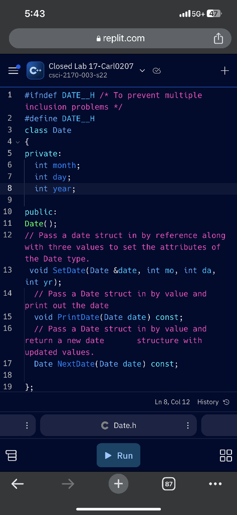 Solved 5:43 .11l5G+ 47 - replit.com | Chegg.com