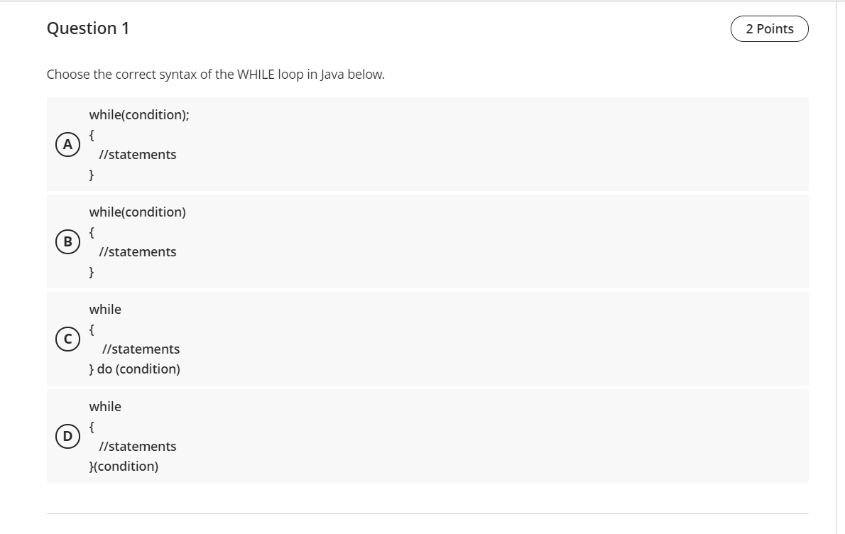 Solved Question 1 2 Points Choose the correct syntax of the | Chegg.com