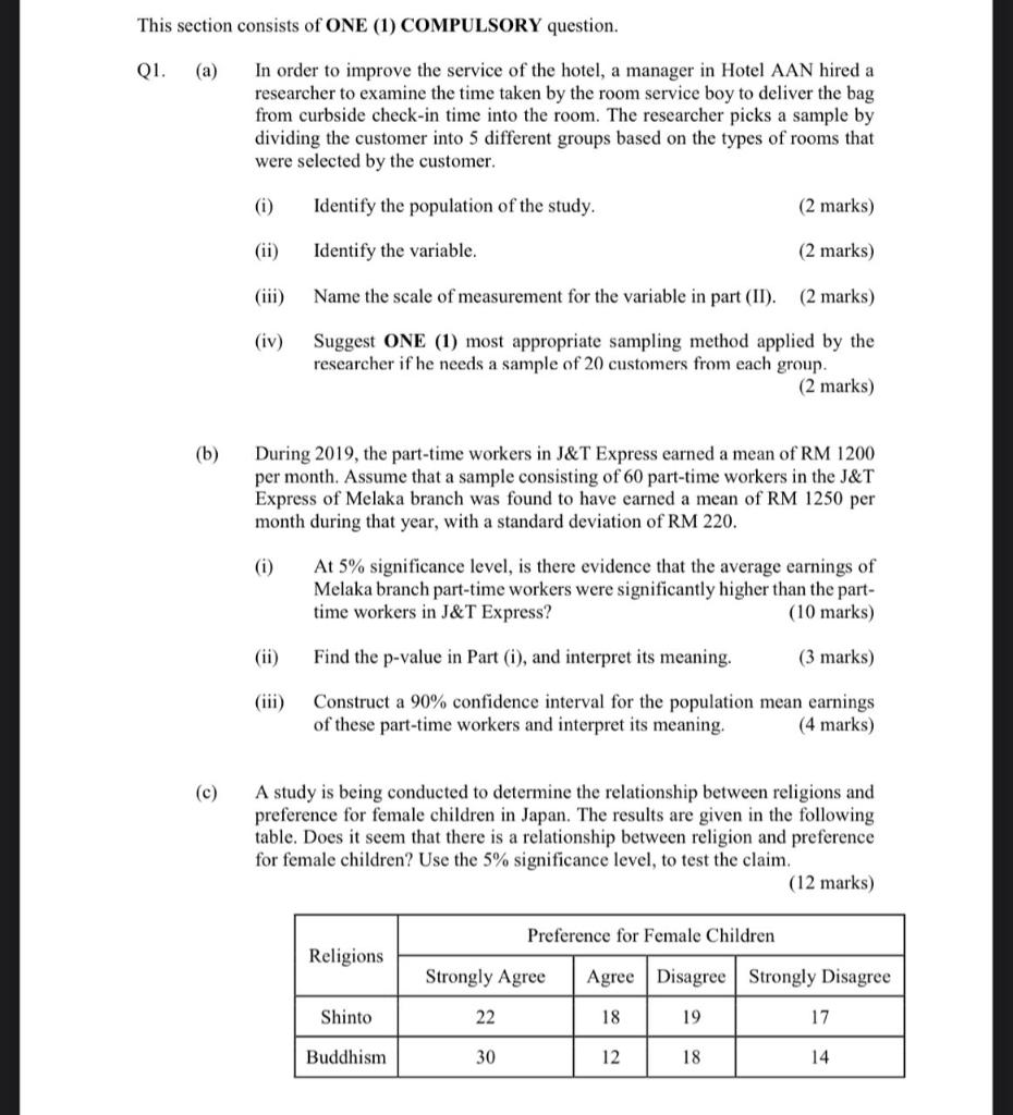 Solved This section consists of ONE (1) COMPULSORY question. | Chegg.com