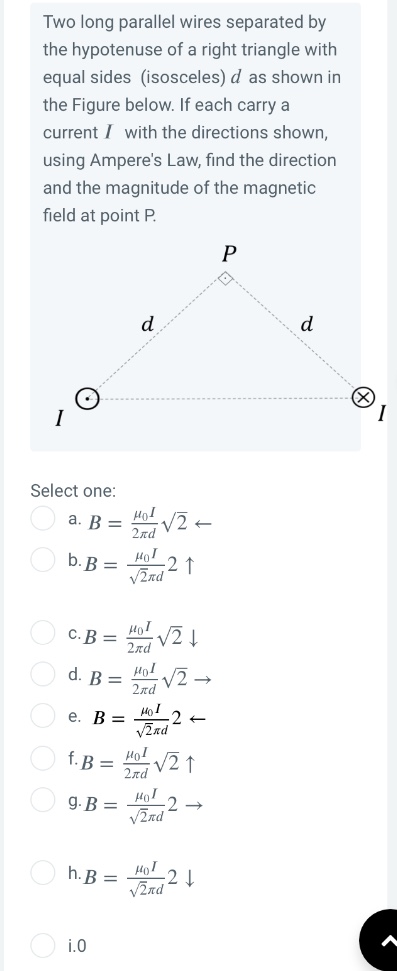Solved Two long parallel wires separated by the hypotenuse | Chegg.com