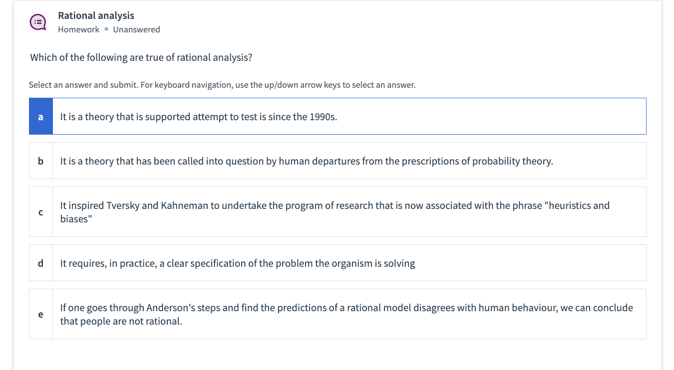 Solved Rational analysis Homework • Unanswered Which of the | Chegg.com