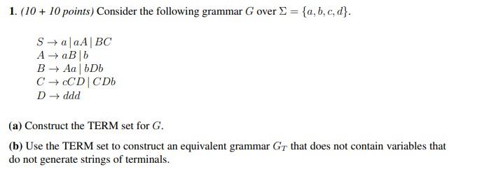 Solved 1. (10 + 10 points) Consider the following grammar | Chegg.com