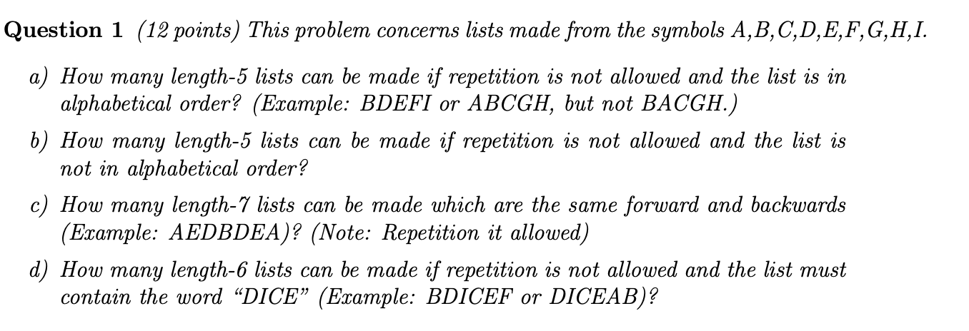 Solved Question 1 (12 points) This problem concerns lists | Chegg.com