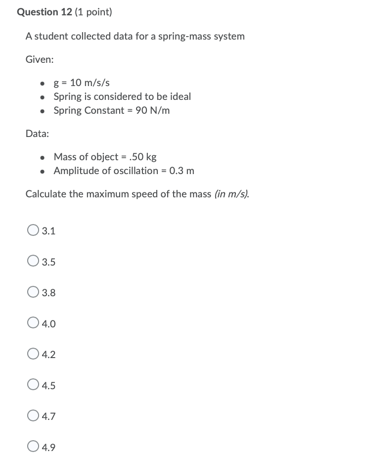Solved Question 12 (1 point) A student collected data for a | Chegg.com