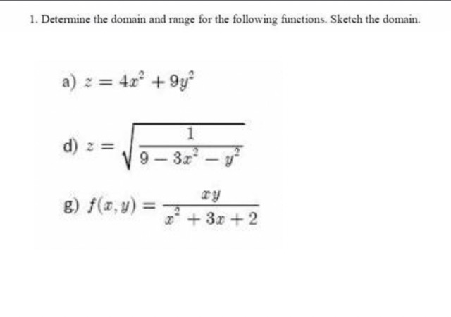 Solved Determine The Domain And Range For The Following