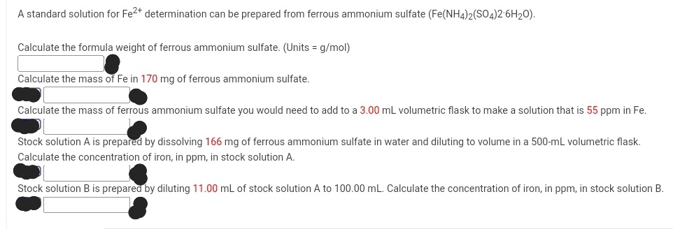 Solved A standard solution for Fe2+ determination can be | Chegg.com