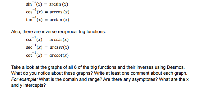 Solved -1 sin-'(X) = arcsin (x) cos(x) = arccos (x) tan(x) = | Chegg.com