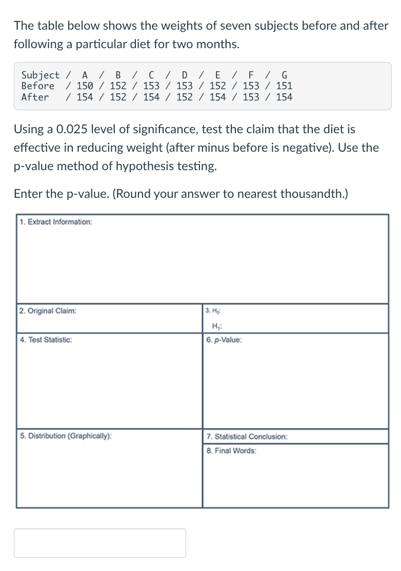 Solved The table below shows the weights of seven subjects | Chegg.com